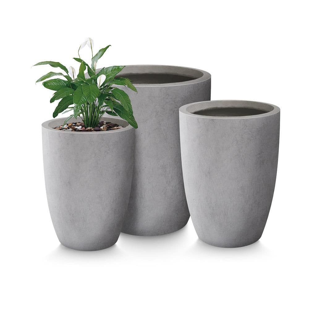 KANTE 18.1 in. 20.5 in. 22.4 in. H Tall Concrete Planters Set of 3, Indoor/Outdoor Modern Style ...