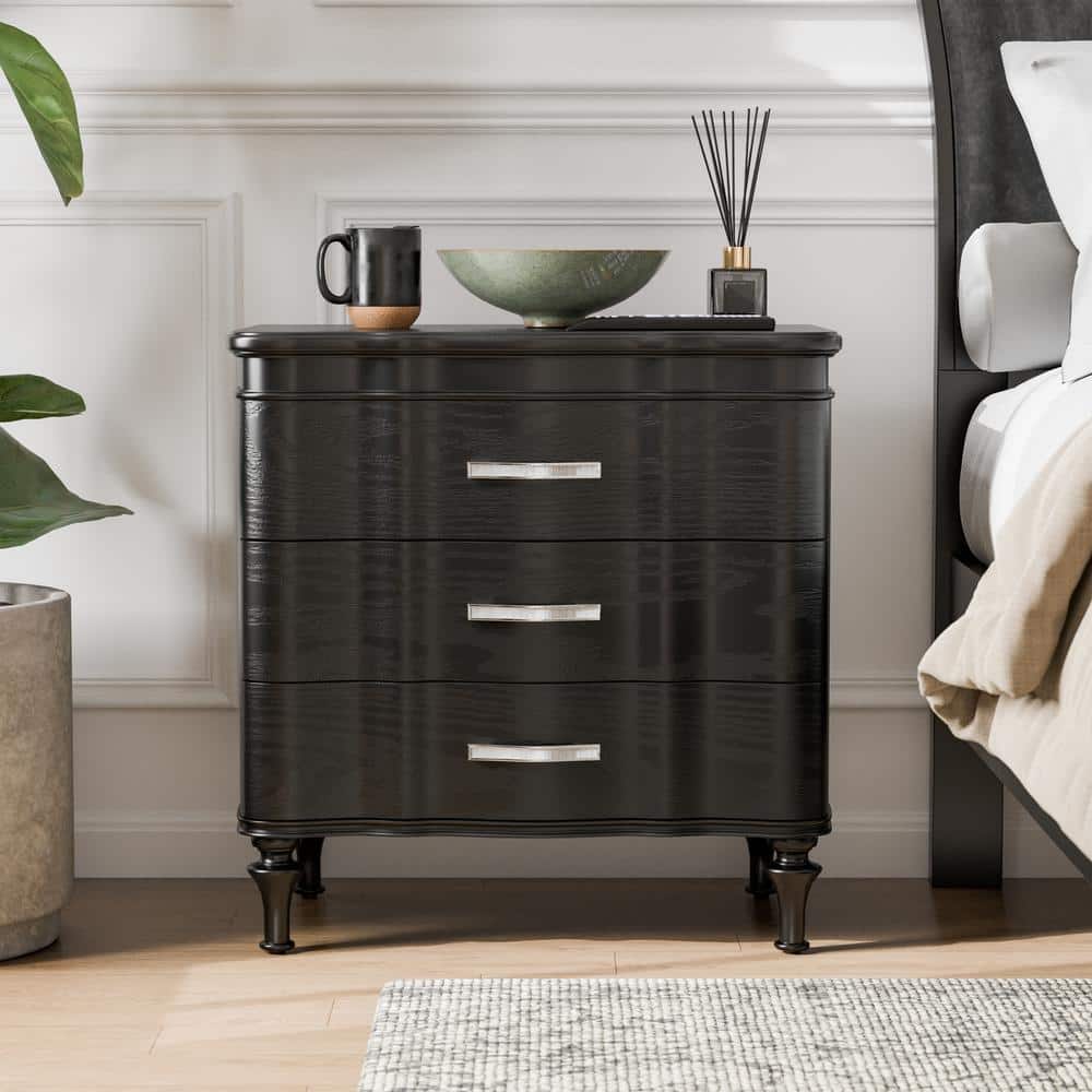 Furniture of America Seabliss Glam Black 3 Drawer 27 in. W Serpentine ...