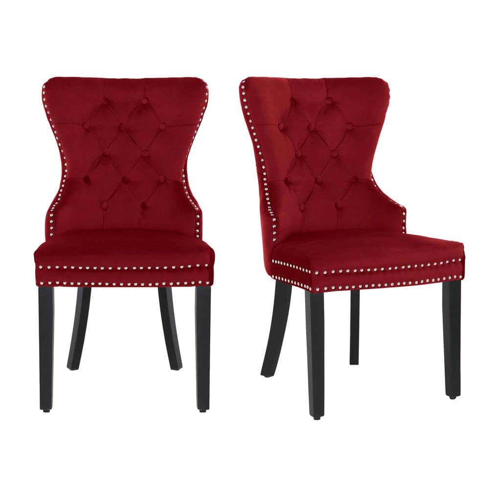 WESTINFURNITURE Brooklyn Red Tufted Velvet Dining Side Chair (Set of 2 ...