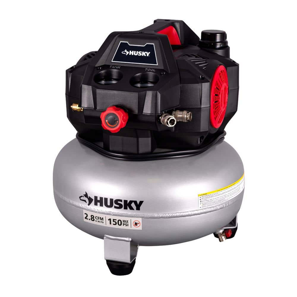 Husky 6 Gal. 150 PSI Portable Electric Oil-Free Quiet Jobsite Pancake ...