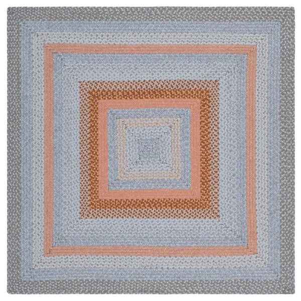 SAFAVIEH Braided Gray/Rust 3 ft. x 3 ft. Machine Washable Multi Striped ...