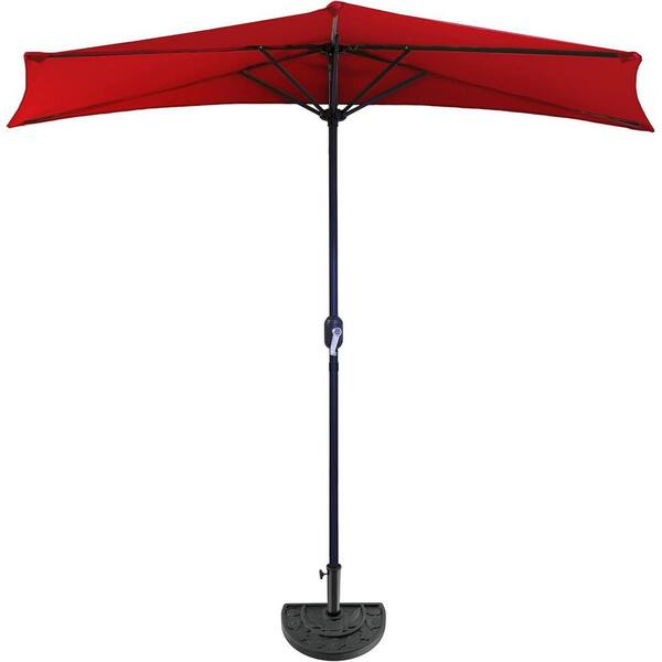 9 ft. Steel Market Half Patio Umbrella in Red with Base Z09X5T215G ...
