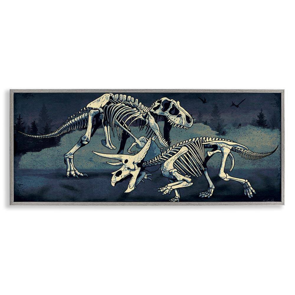 Stupell Industries Dinosaur Skeletons Duo by Lauren Rader Gray Framed ...