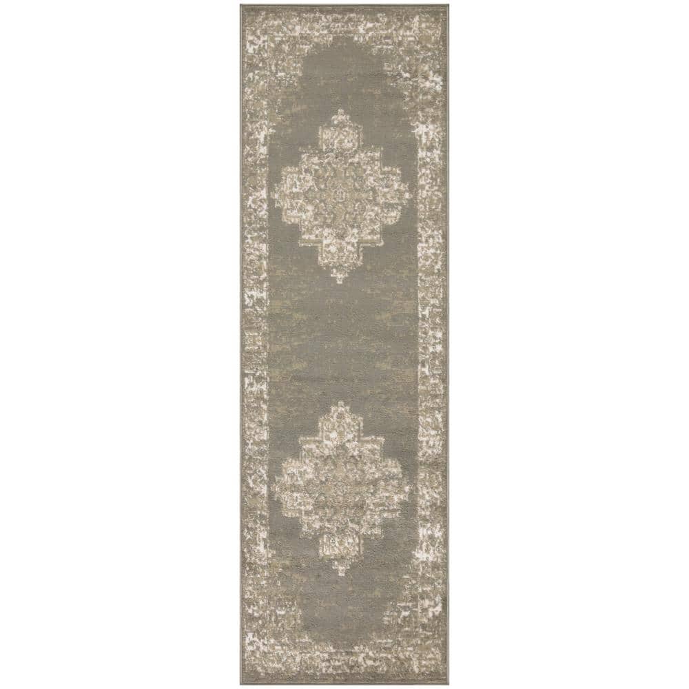 Nourison Grafix Olive 2 ft. x 8 ft. Center medallion Transitional ...