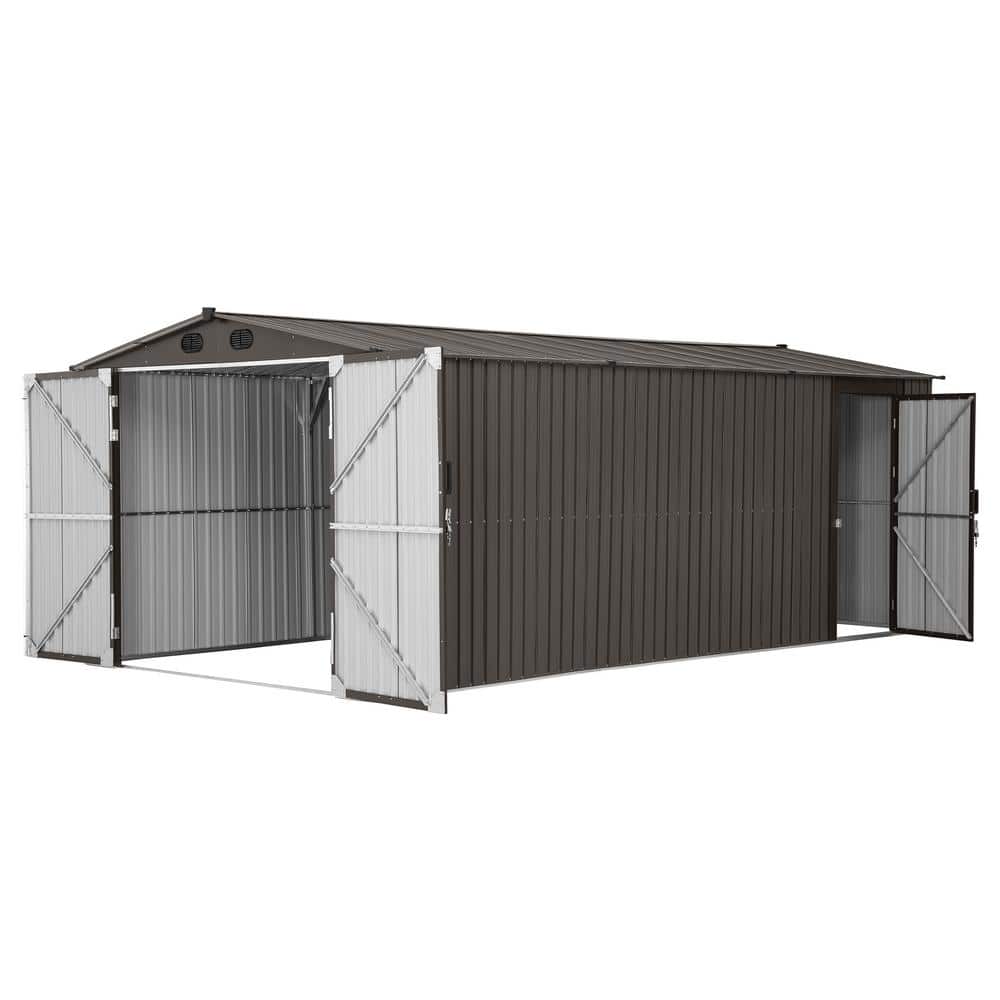 Sunjoy 10 ft. W x 20 ft. D Outdoor Storage Shed, Multi-Purpose Metal ...
