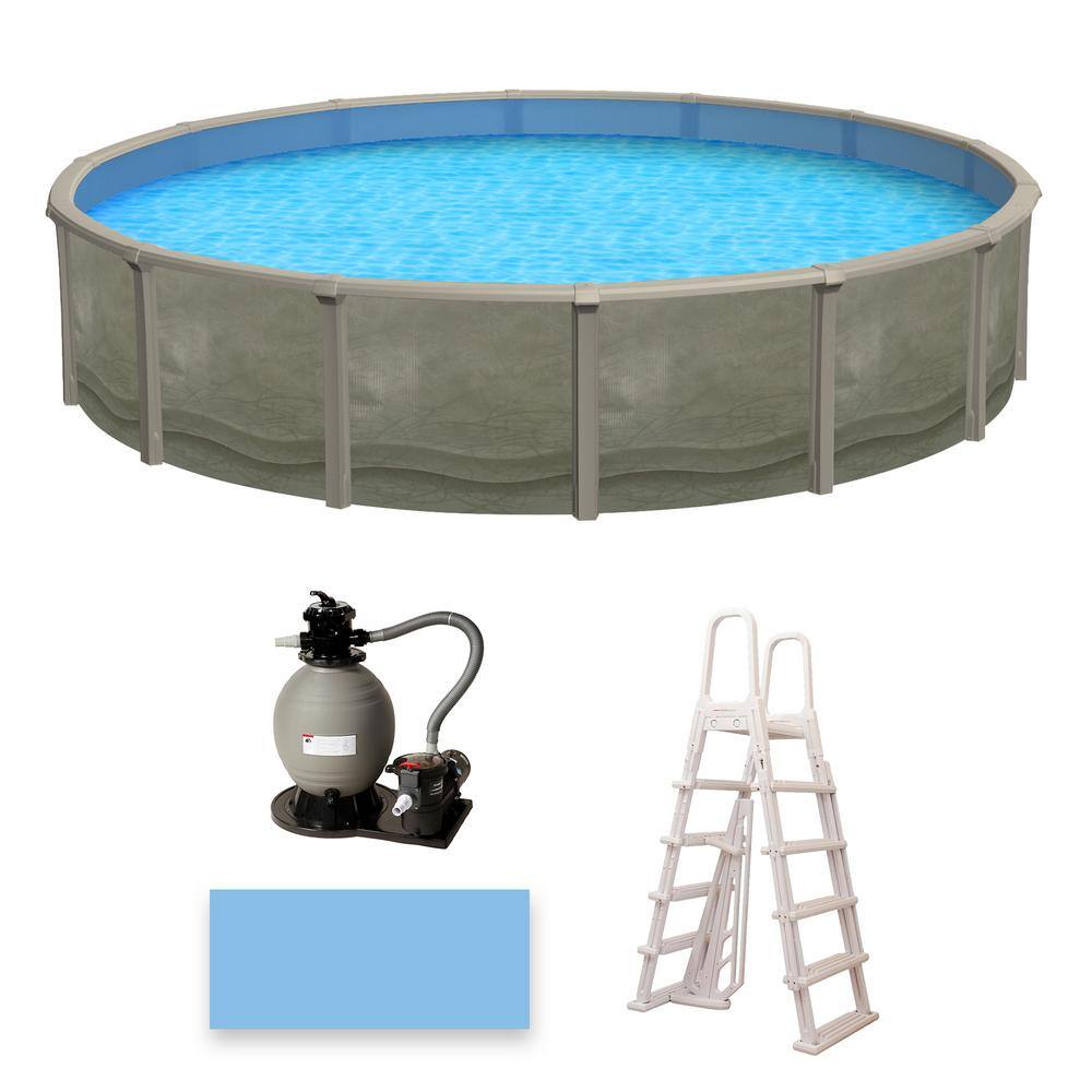 Blue Wave Trinity 27 ft. Round 52 in. Deep Steel Wall Pool Package with ...