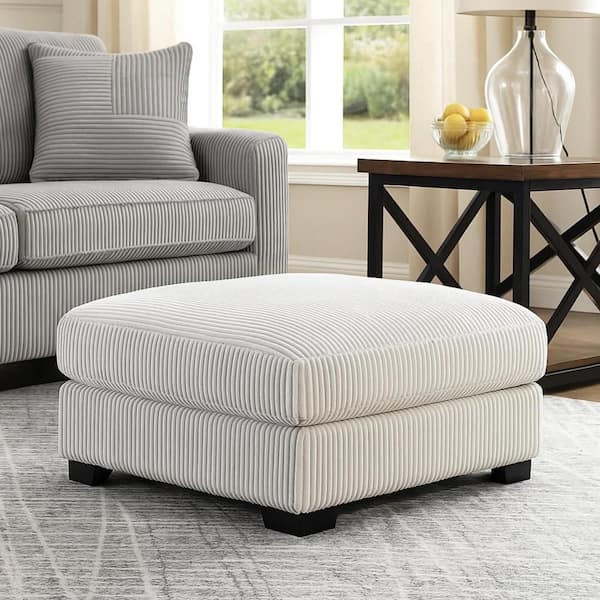 Benjara Joana Gray and Black Corduroy Rectangular Cocktail Ottoman ...