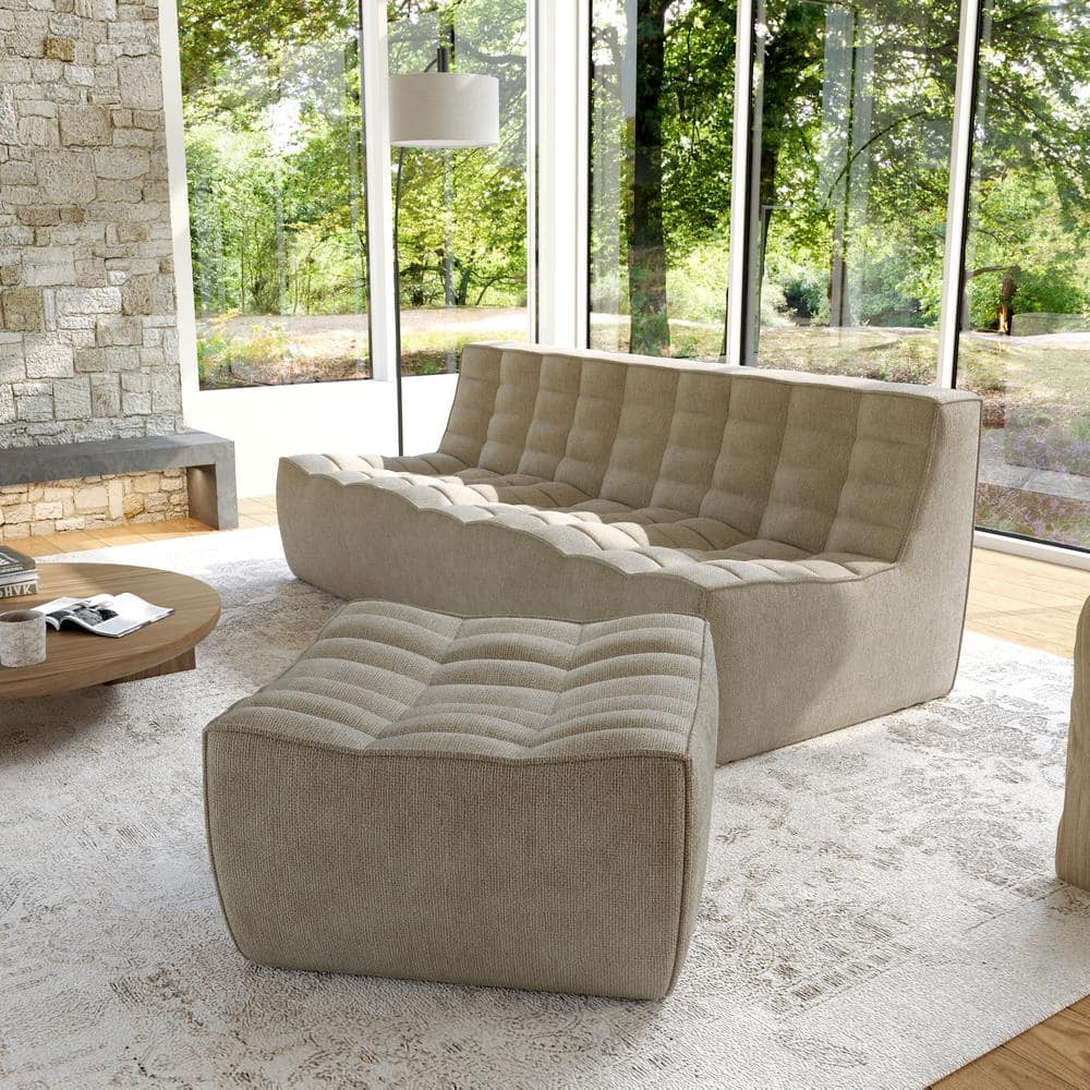 Magic Home 82.6 in. Khaki Linen Fabric Lazy Floor Sectional Living Room Relax Sofa Set Couches for Apartment 3 Seater Ottoman MH SF P802S DB The Home Depot