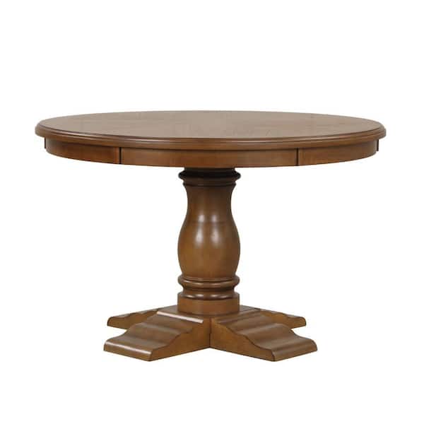 Benjara Dinie Chestnut Brown Wood 47.5 in. Pedestal Dining Table Seats ...
