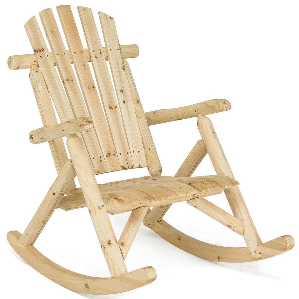 FORCLOVER Natural Wood Rocker High Back Rocking Chair for Indoor and ...