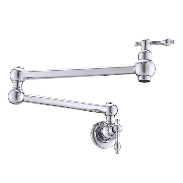 Wall Mount Kitchen Faucet Pot Filler Faucet Double-Handle in Polished ...