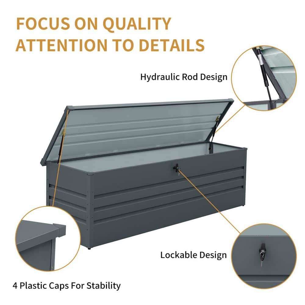 260 Gal. Metal Deck Box Waterproof, Extra Large Patio Storage Box with ...