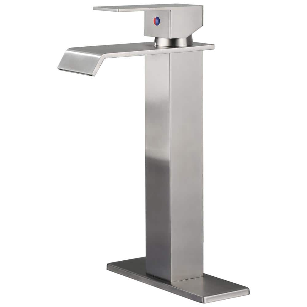 Zalerock Square Waterfall Single Handle Single Hole Bathroom Faucet and ...