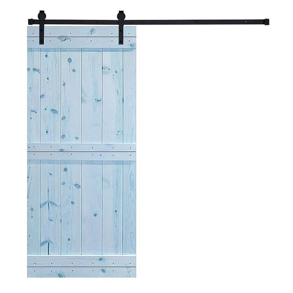 AIOPOP HOME Mid-Bar Serie 36 in. x 84 in. Light Blue Stained Knotty ...