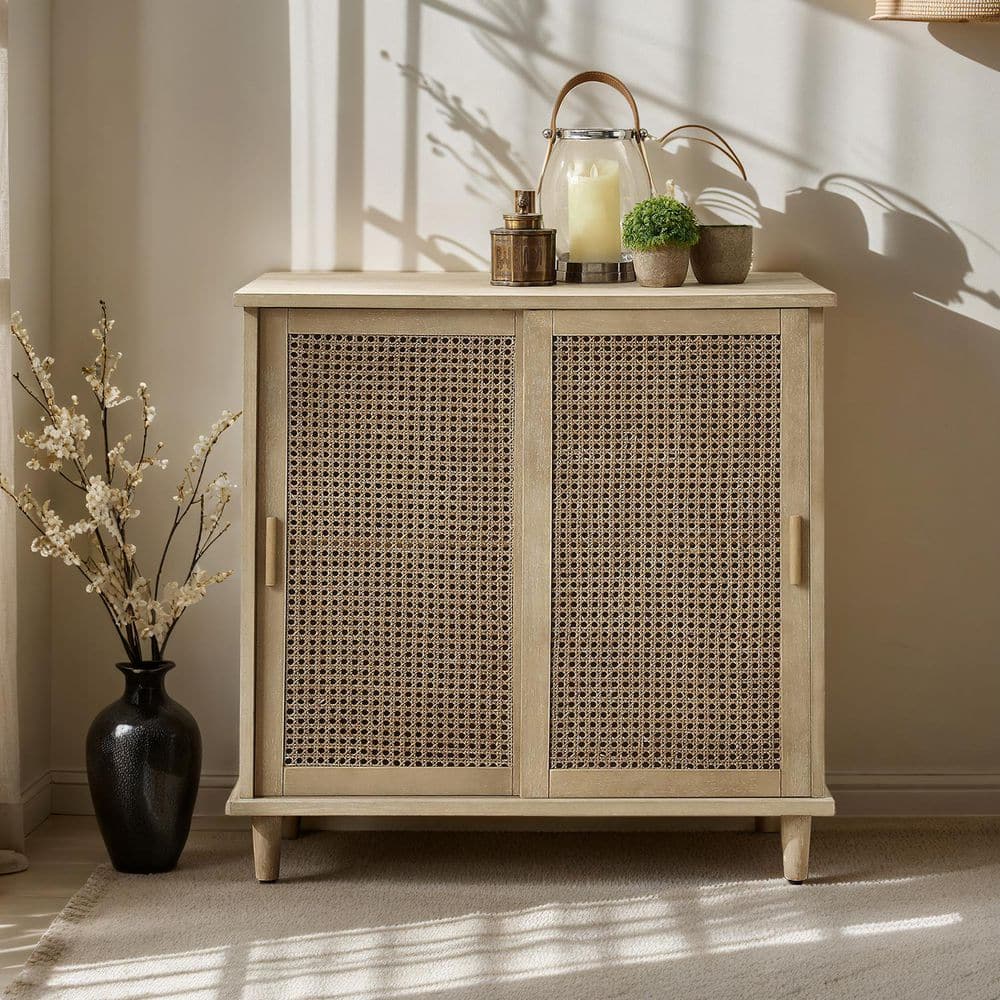 Art Leon Rustic Natural Wood Buffet Cabinet with Circle Surface Design ...