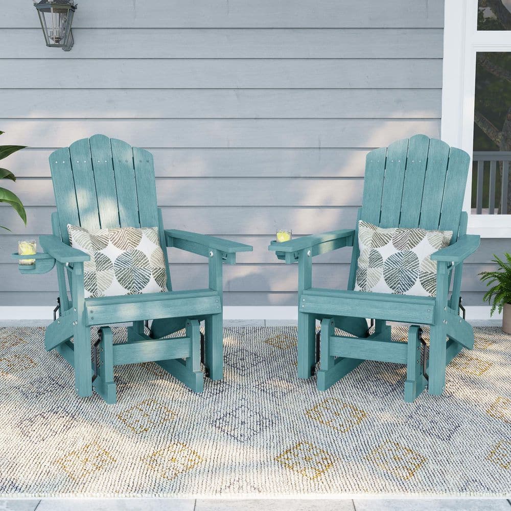 Sonkuki Lake Blue Plastic Glider Adirondack Chair with Smooth Motion ...