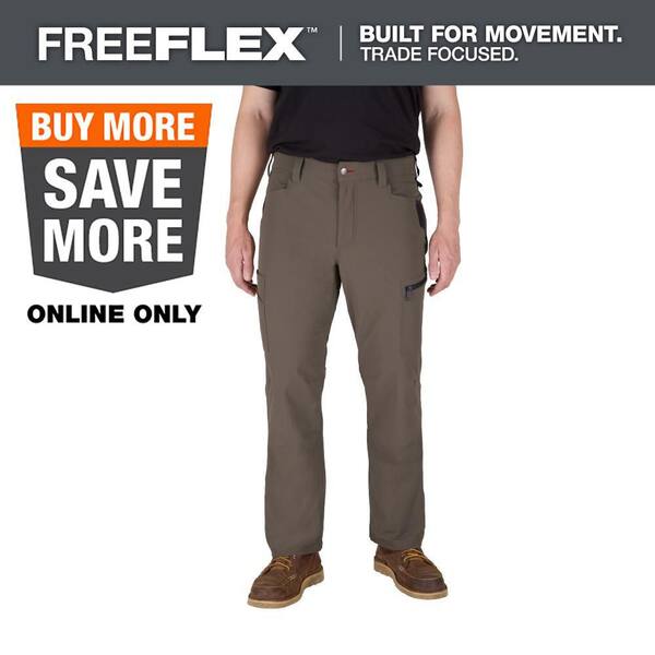 Milwaukee Men's 38 in. x 34 in. Brown FREEFLEX Tech Work Pants with 7 ...