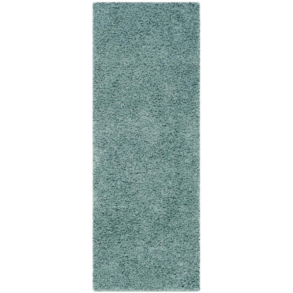 SAFAVIEH Athens Shag Seafoam 2 ft. x 6 ft. Solid Runner Rug SGA119D-26 ...