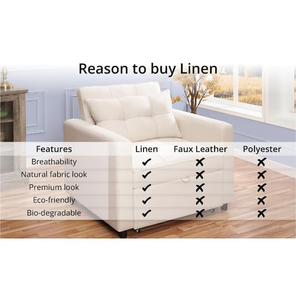 HOMESTOCK 3-in-1 Convertible Chair Bed, 39 in. W. Pull Out Folding ...