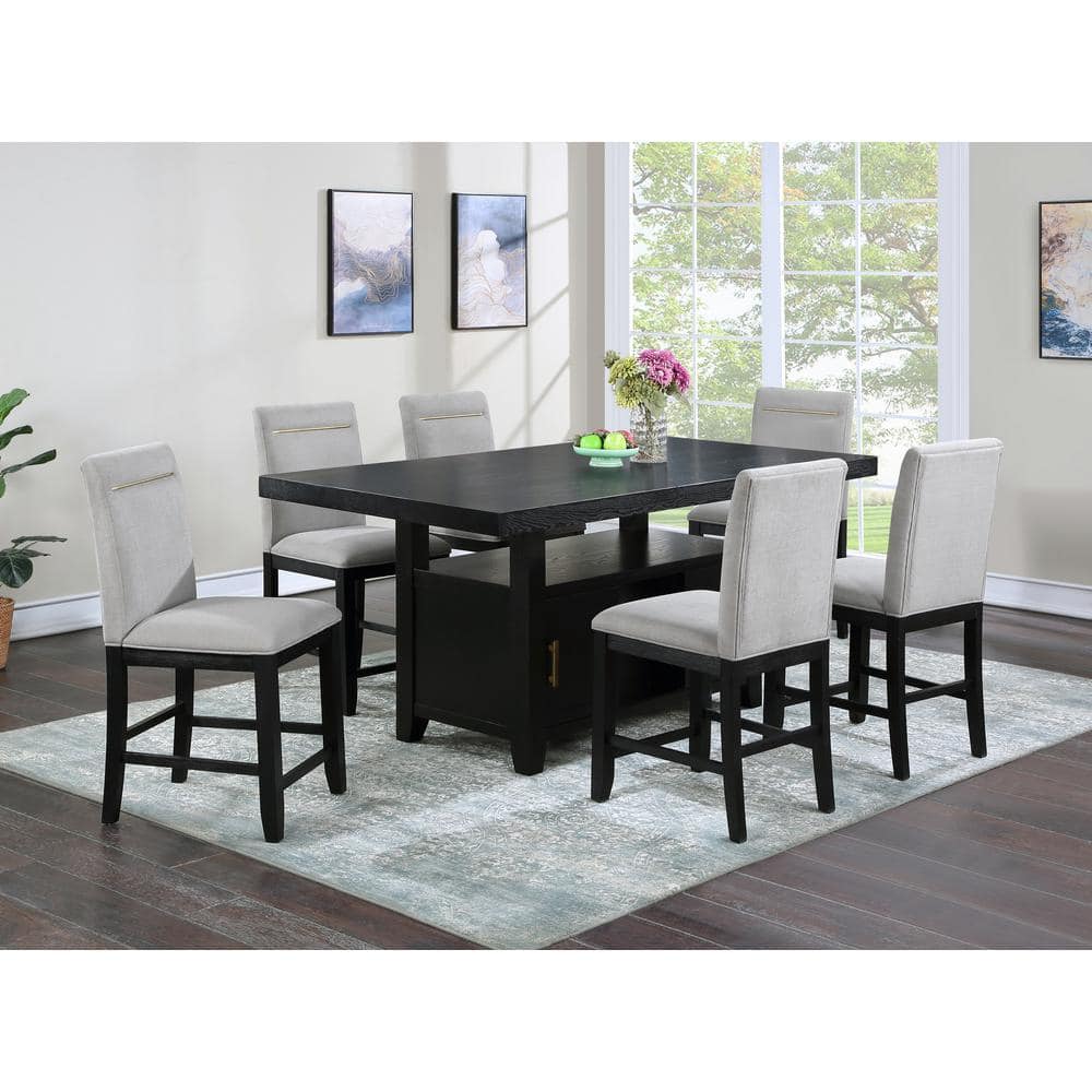 Steve Silver Yves Black Wood Counter Height Storage Dining Set 7-Piece ...