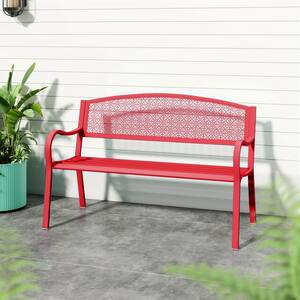 PHI VILLA 48 in. Slatted Red Metal Outdoor Bench THD-pv331r - The Home ...