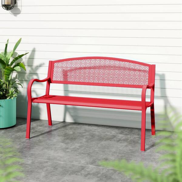 Maypex 49 in. 2-Person Red Metal Outdoor Garden Bench H1301035-R - The ...