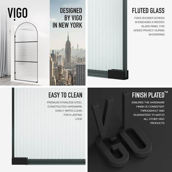 VIGO Arden 34 in. W x 78 in. H Framed Fixed Shower Screen in VIGO Arden 34 in. W x 78 in. H Framed Fixed Shower Screen in