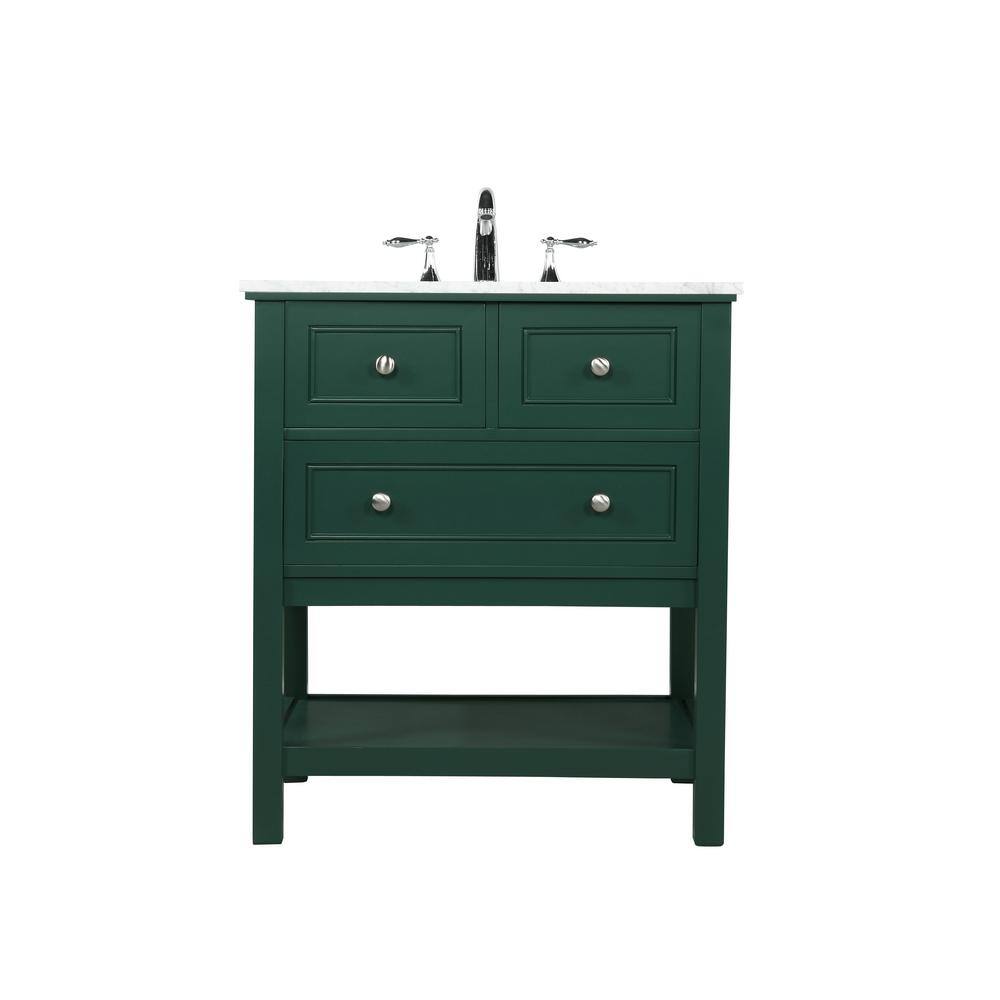 Timeless Home 30 in. W Single Bath Vanity in Green with Marble Vanity ...