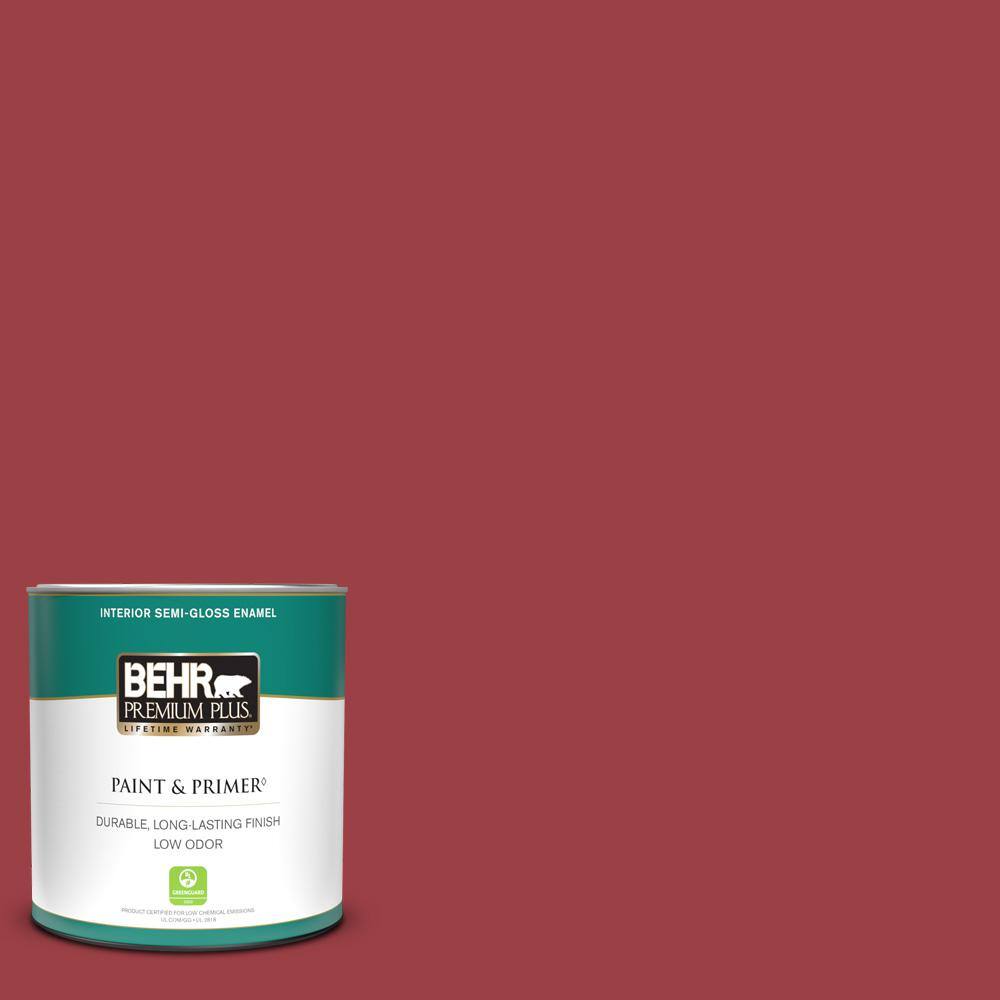 BEHR PREMIUM PLUS 1 qt. #QE-06 Reddest Red Semi-Gloss Enamel Low Odor ...
