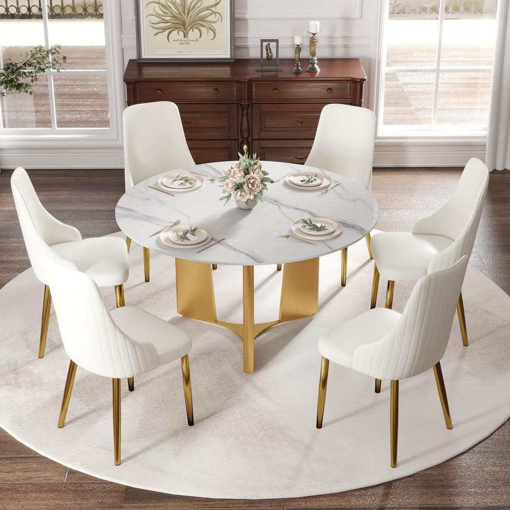 Magic Home 53 in. Ink Sintered Stone Tabletop with Gold Pedestal Base ...