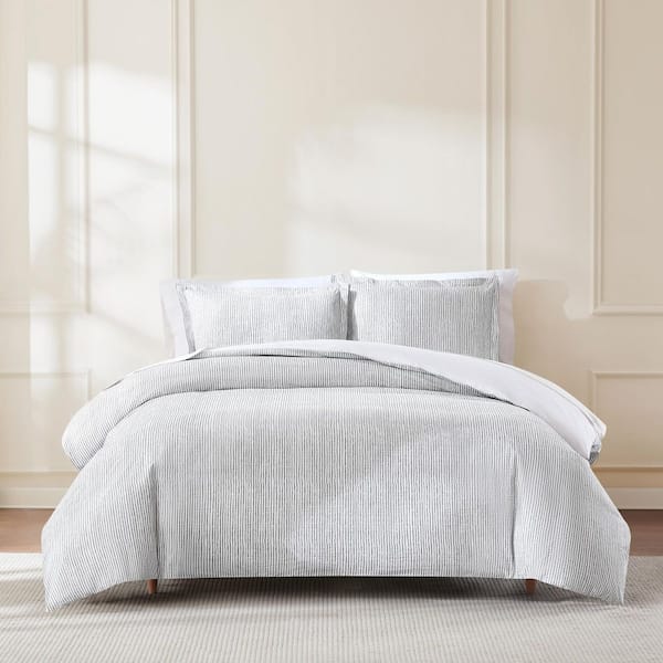 Lush Decor Lima Stripe 3-Piece Gray Cotton Full/Queen Duvet Cover Set ...