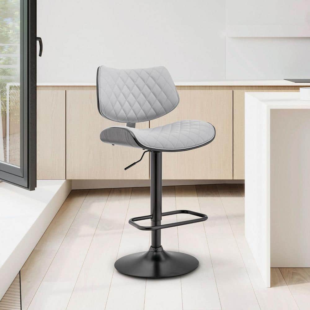 HomeRoots 33 in. Gray Low Back Metal Bar Stool with Faux Leather Seat ...