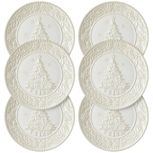 Numhew 6 PCS Cream White 10.5 in. Ceramic Christmas Tree Dinner Plates ...