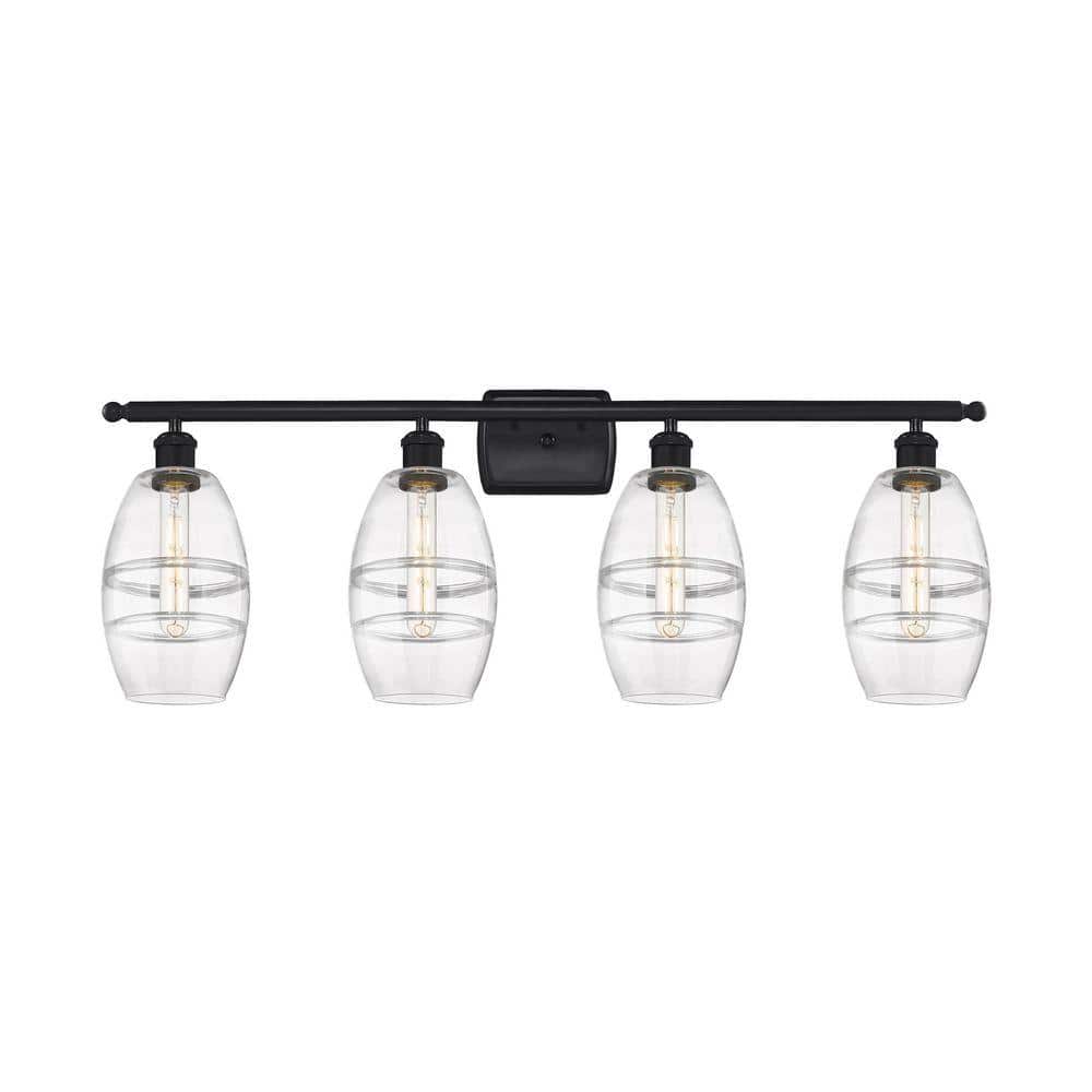 Innovations Vaz 35.88 in. 4-Light Matte Black Vanity Light with Glass ...