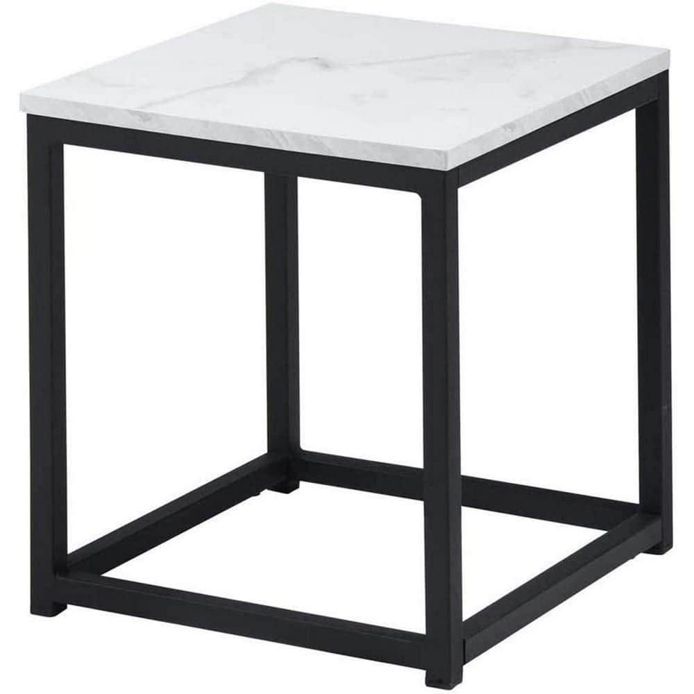 dreamlify 13.8 in. Marble Off-White Modern Open Square Accent Side End ...