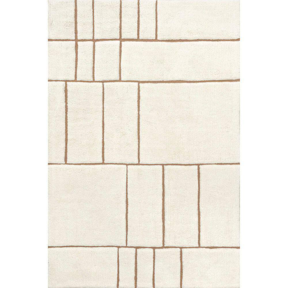 RUGS USA Arvin Olano Brega Geometric New Zealand Wool Cream 8 ft. x 10 ...