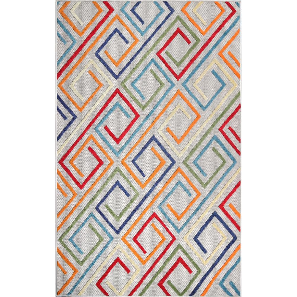 SUPERIOR Ares Cream 7 ft. 10 in. x 9 ft. 10 in. Modern Geometric ...