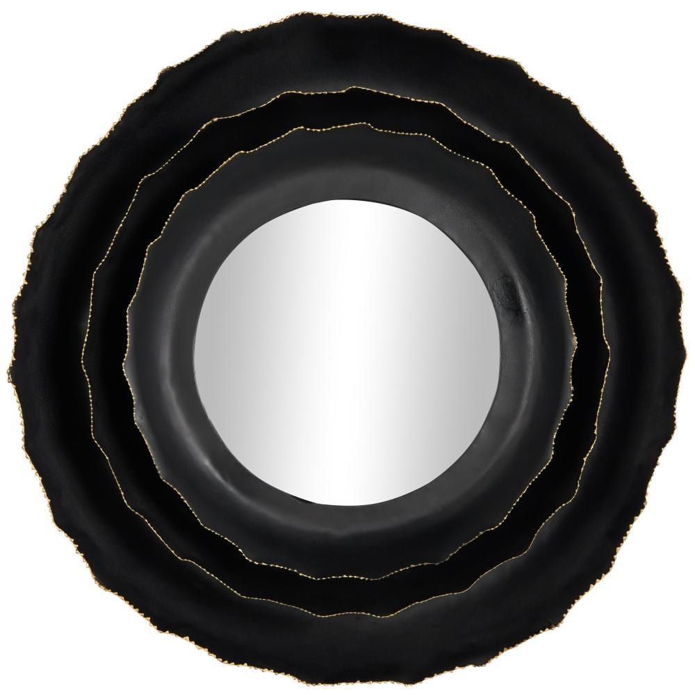 Litton Lane 27 in. x 27 in. Layered Frame Round Framed Black Floral ...