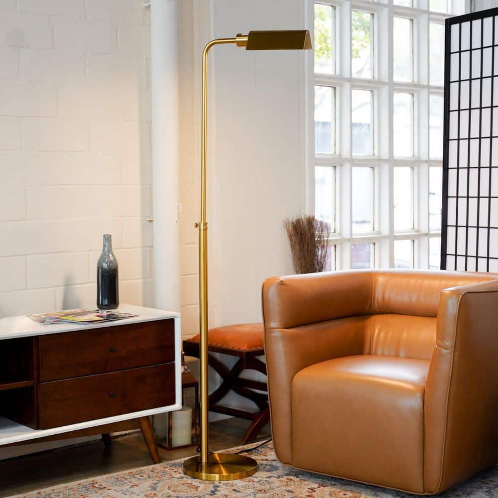 65 in. Minimalist Elara Standard Floor Lamp with Neutral Shade, Gold ...