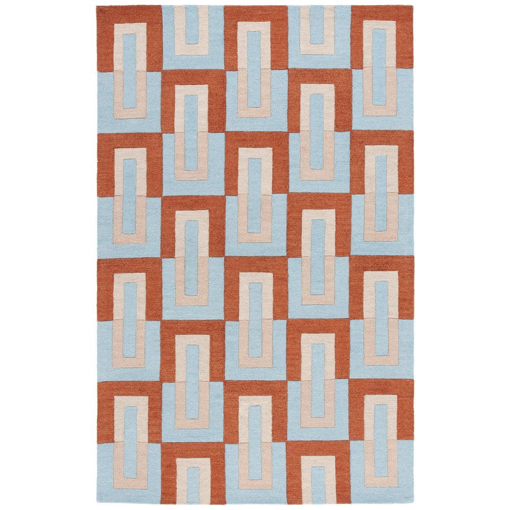 SAFAVIEH Genre 6 ft. x 9 ft. Light Blue/Rust square Geometric Area Rug ...