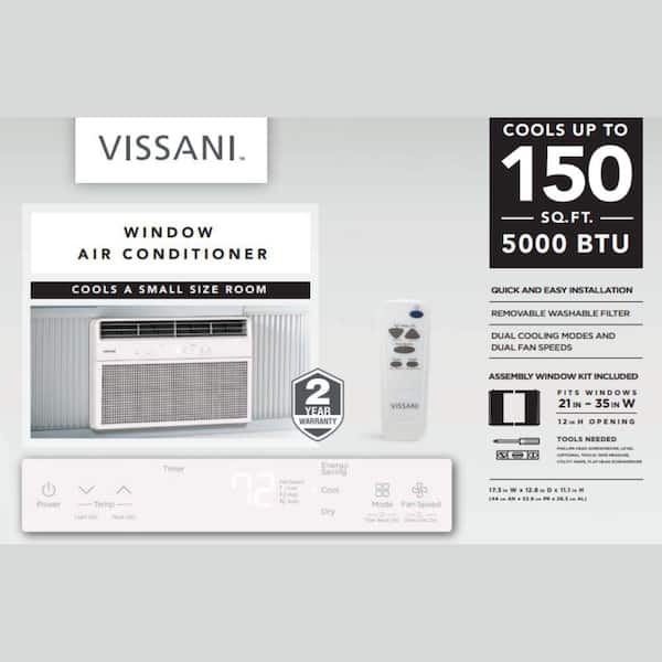 Vissani 5,000 BTU 115-Volt Window Air Conditioner 150 sq. ft. Rooms ...