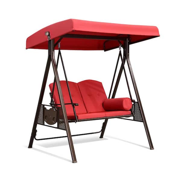 PURPLE LEAF 2-Person Steel Metal Patio Swing with Canopy and Cushions ...