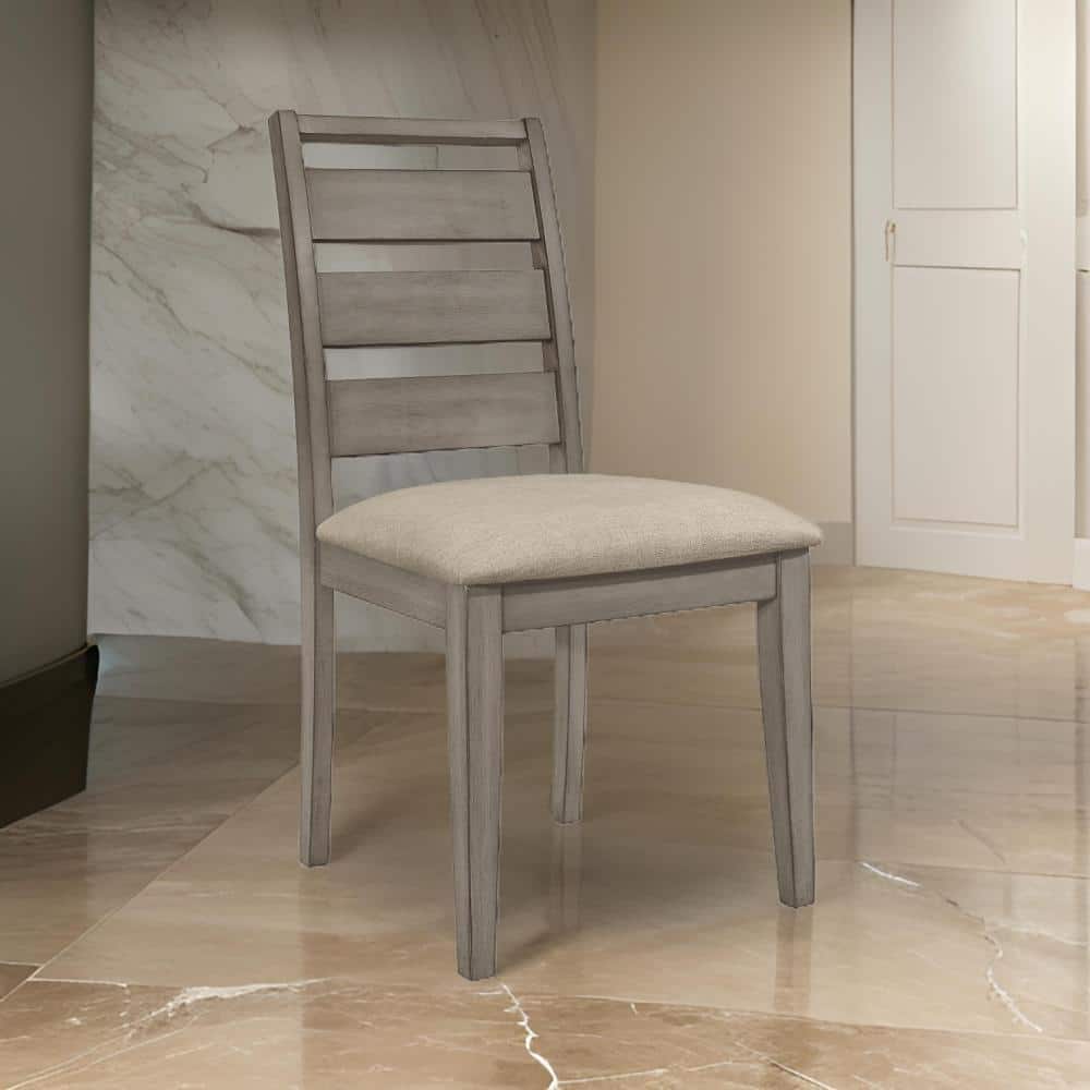 Benjara Gray and Greige Chenille Wooden Frame Dining Chair (Set of 2 ...