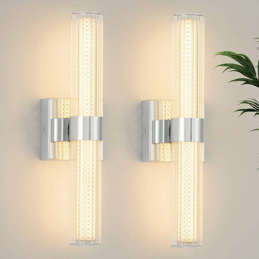 GMGSROM 1-Light Modern LED Chrome Wall Sconce with Glass Shade Dimmable ...