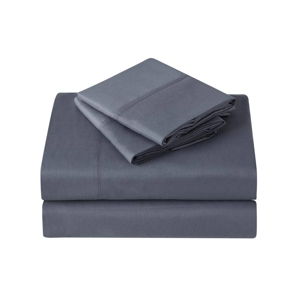 Kathy Ireland Microfiber 4-Piece Dark Grey Solid Queen Sheet Set ...