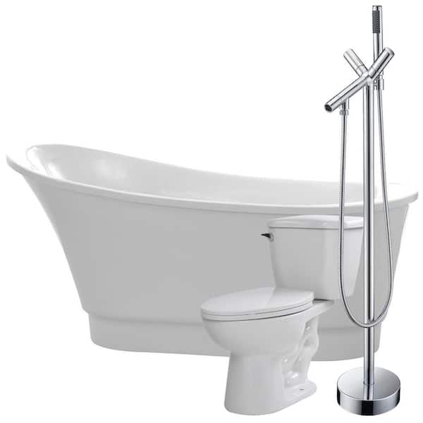 ANZZI Prima 67 in. Acrylic Flatbottom Non-Whirlpool Bathtub in White ...