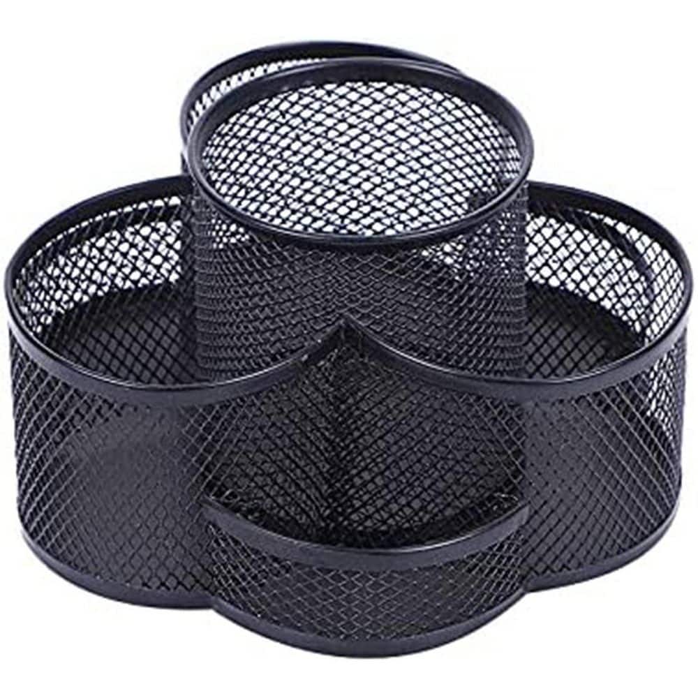 Rotating Desk Organizer Black Metal Mesh Office Supplies Storage Caddy ...