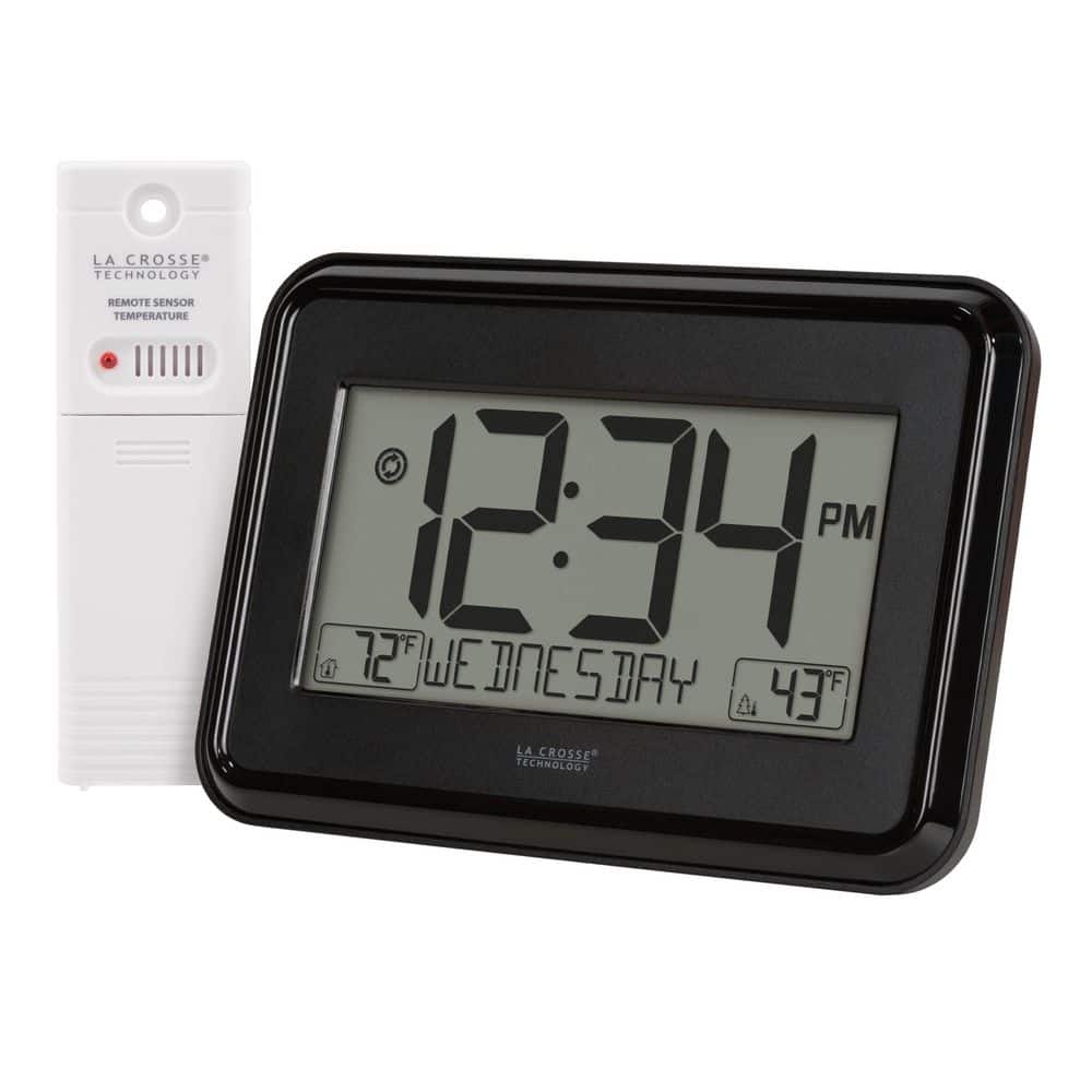 La Crosse Technology Black Digital Wall Clock with Indoor and Outdoor ...