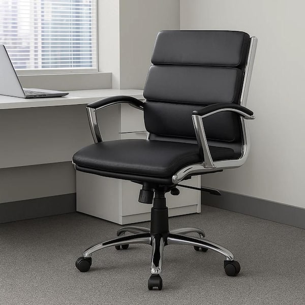 Benjara Dave Vinyl Swivel Executive Chair in Black and Chrome with Arms ...