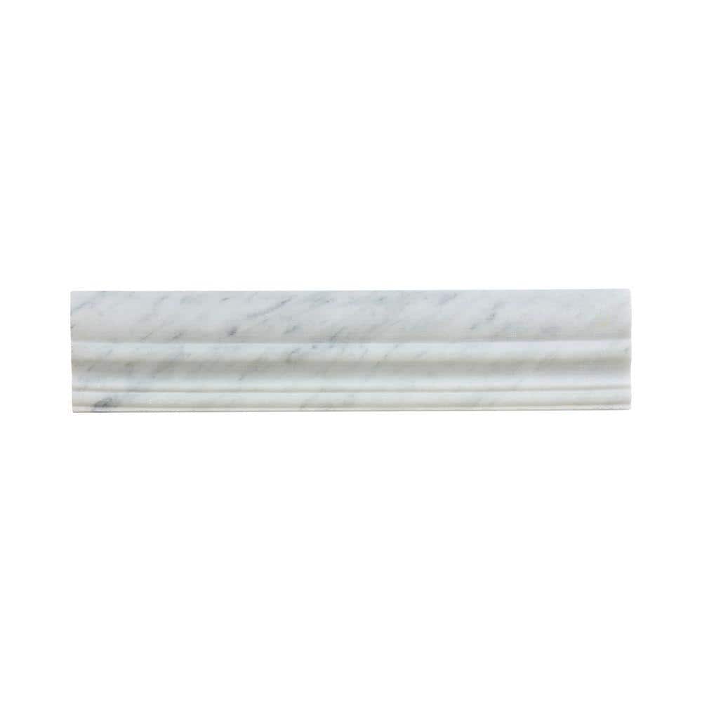 Jeffrey Court Carrara White 2.5 in. x 11.75 in. Honed Marble Wall Crown ...
